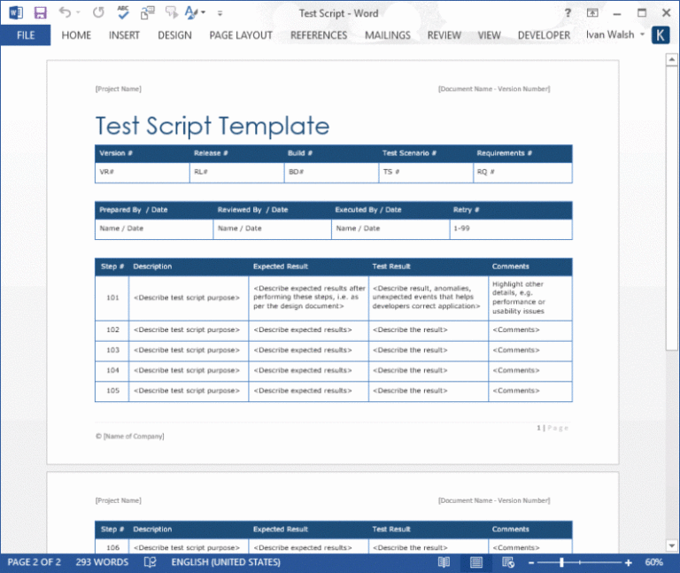 Test Script Template Ms Word Templates Forms With Test Template 