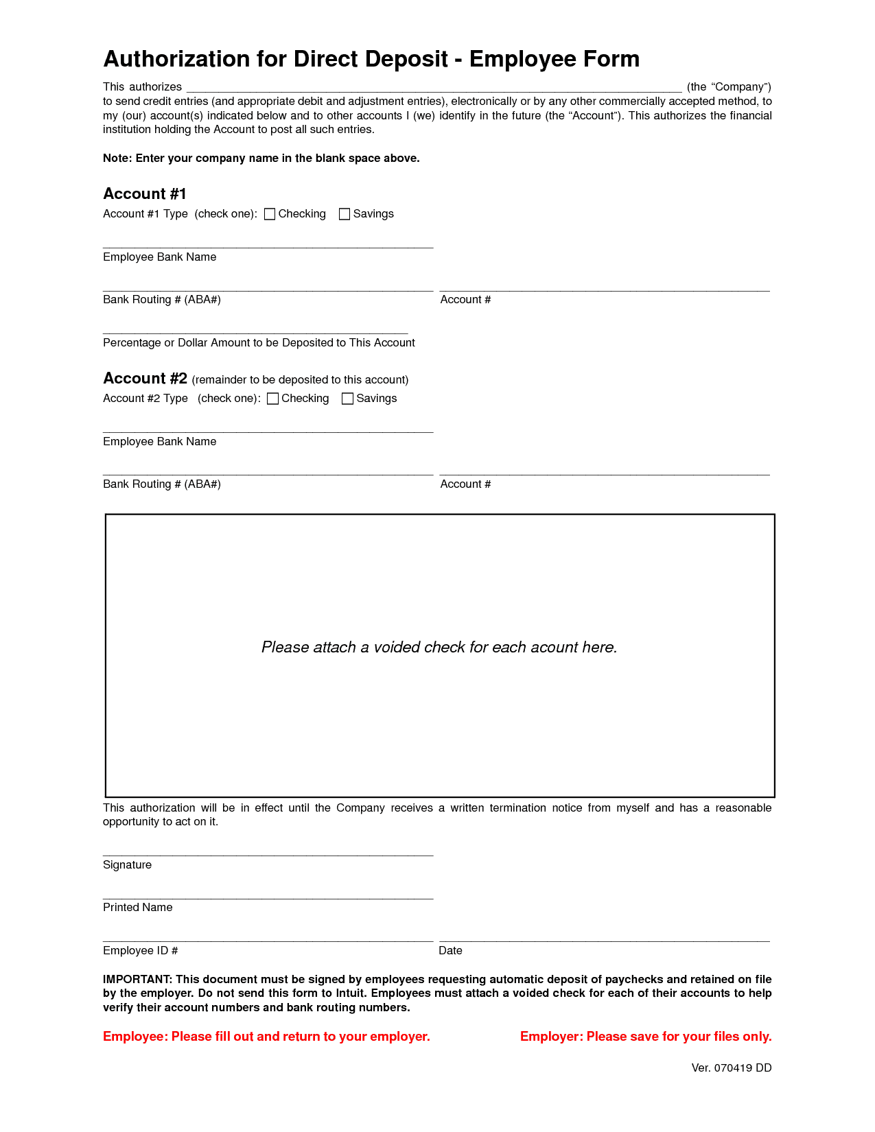 Employee Direct Deposit Enrollment Form Template