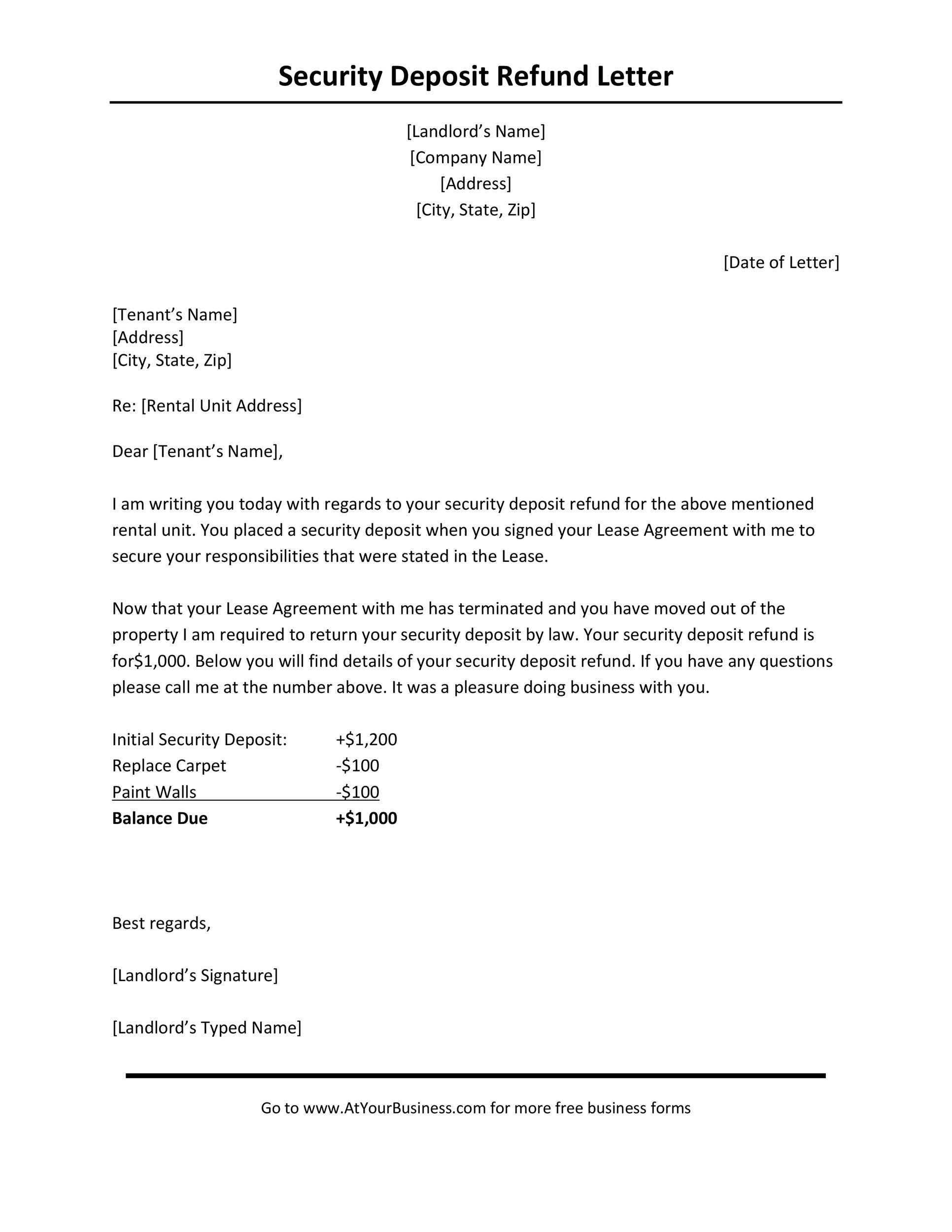 Rental Deposit Refund Template