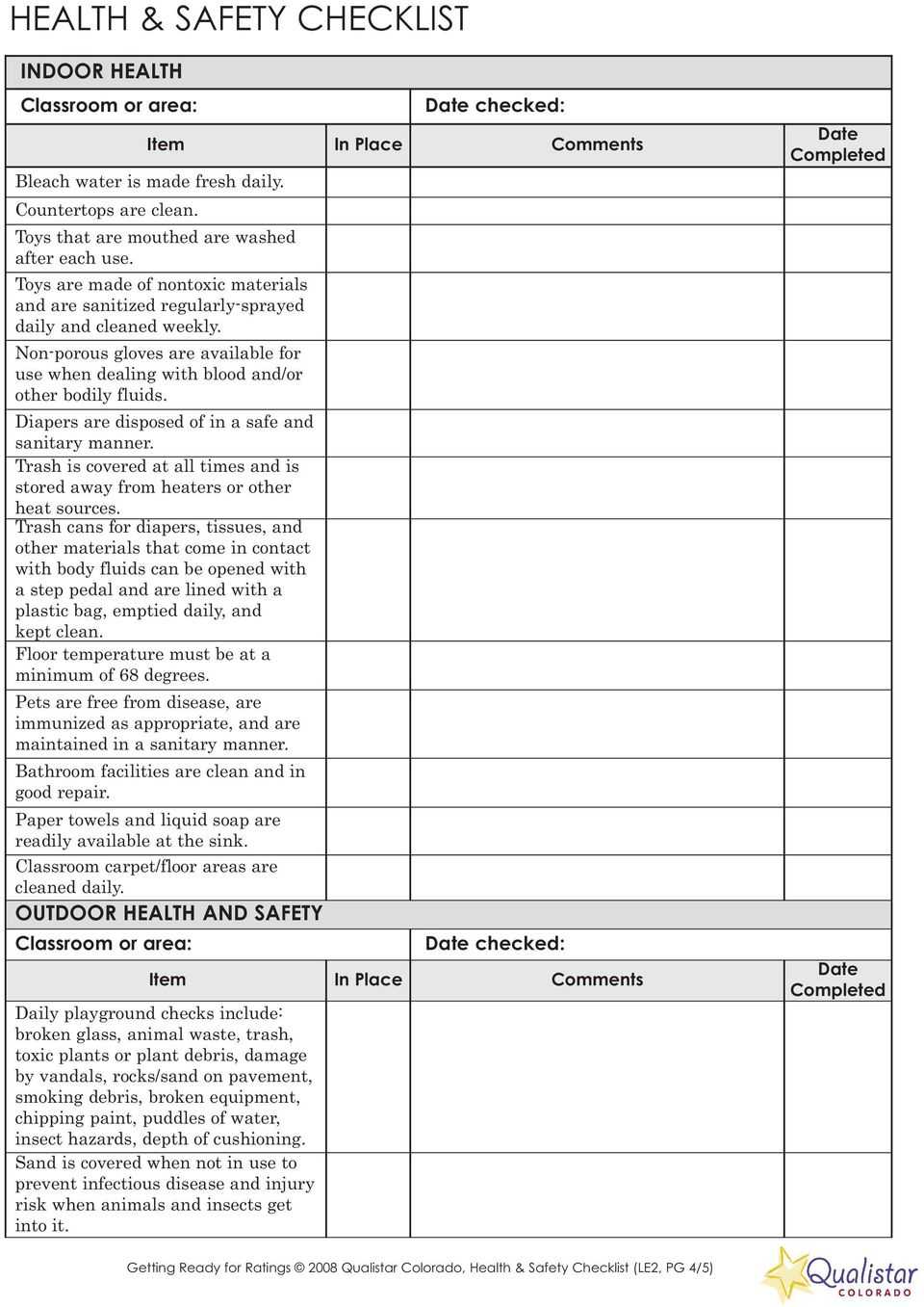Child Care Safety Checklist Template