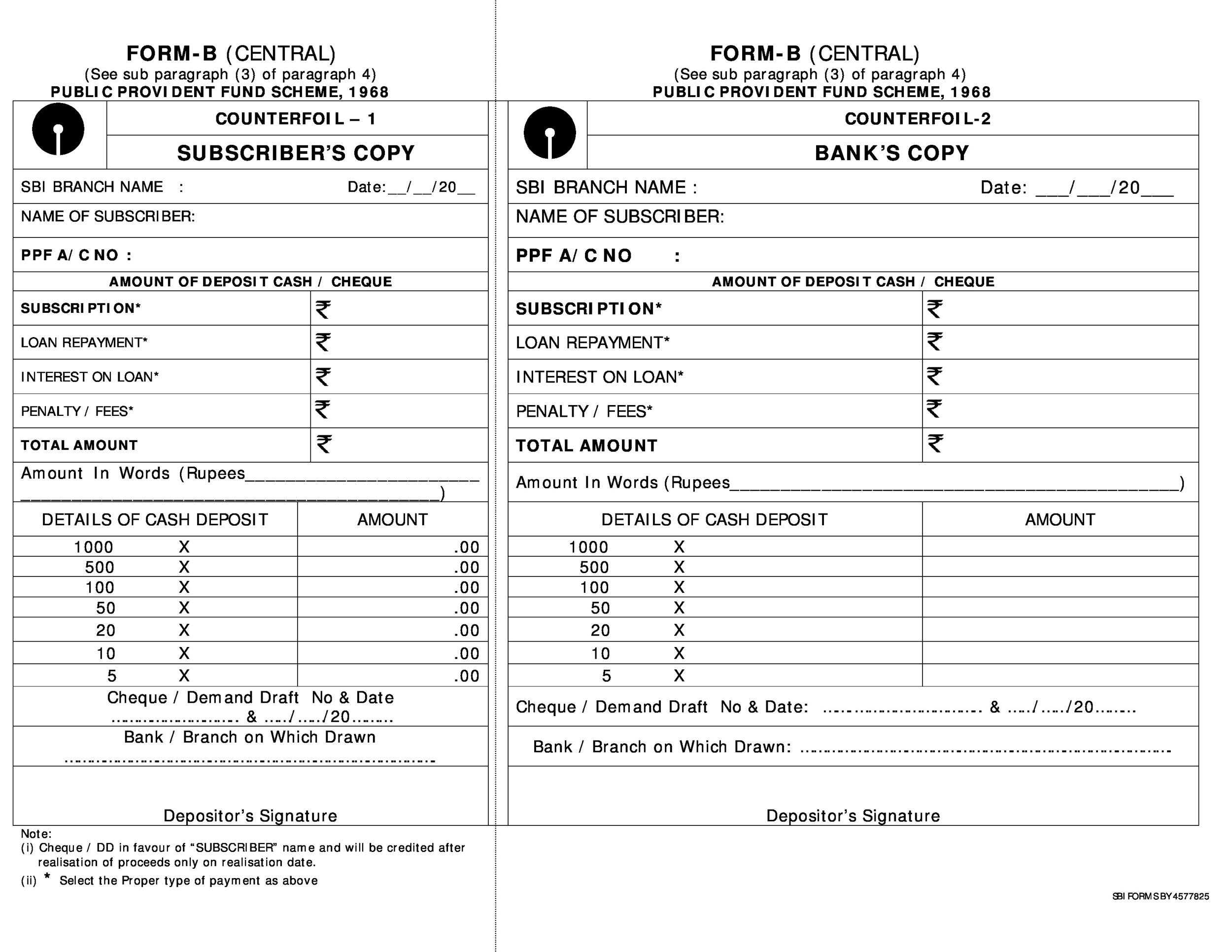 Cash Deposit Slip Template