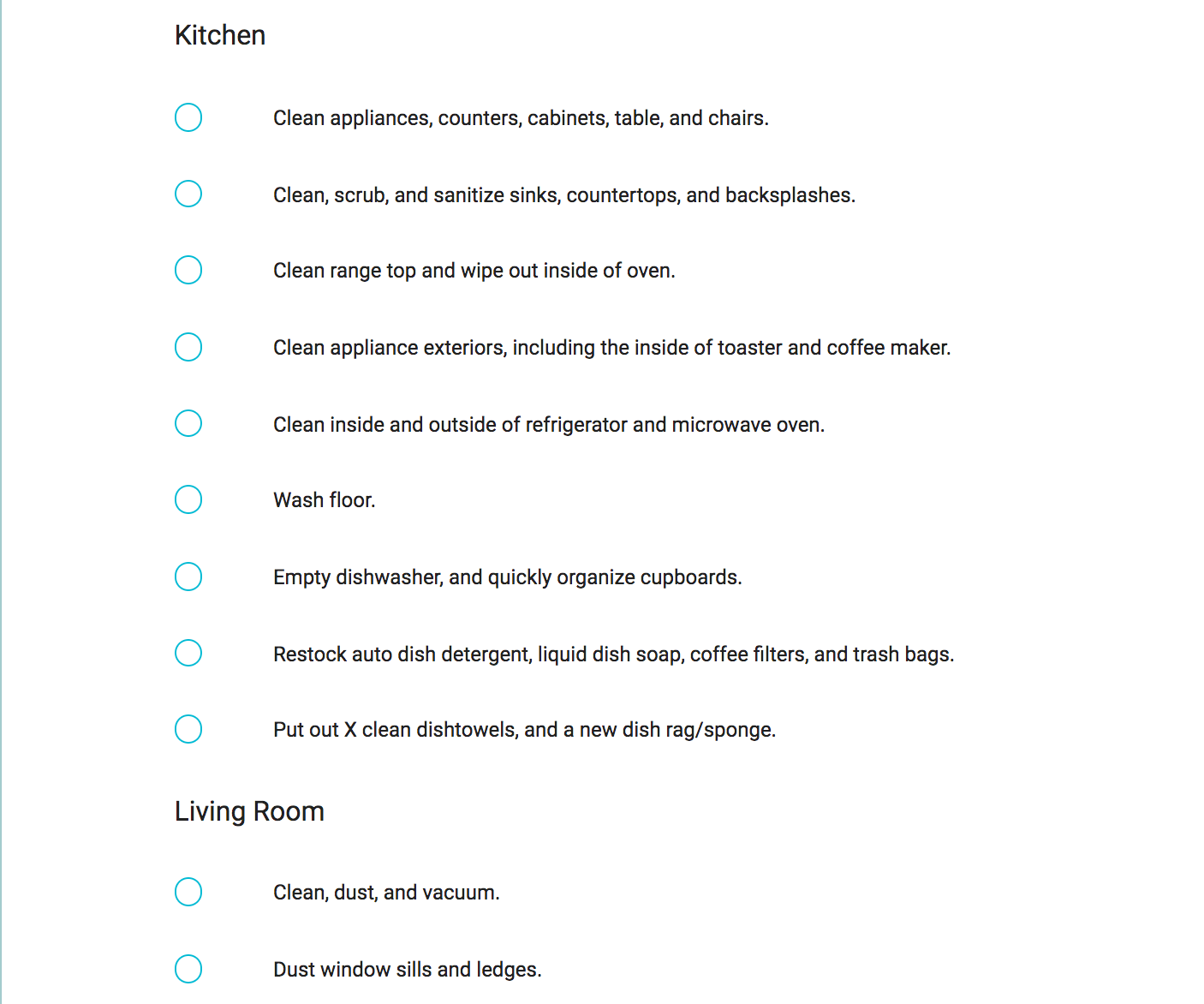 Turnover Checklist Template